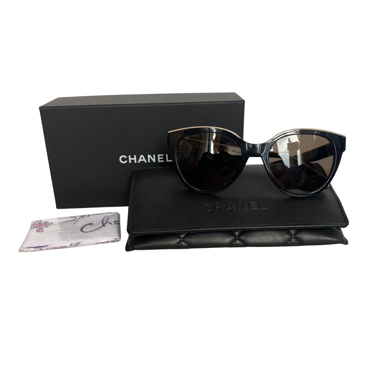 CHANEL Acetate CC Butterfly Sunglasses 5414 Black Beige NIB – Style ...